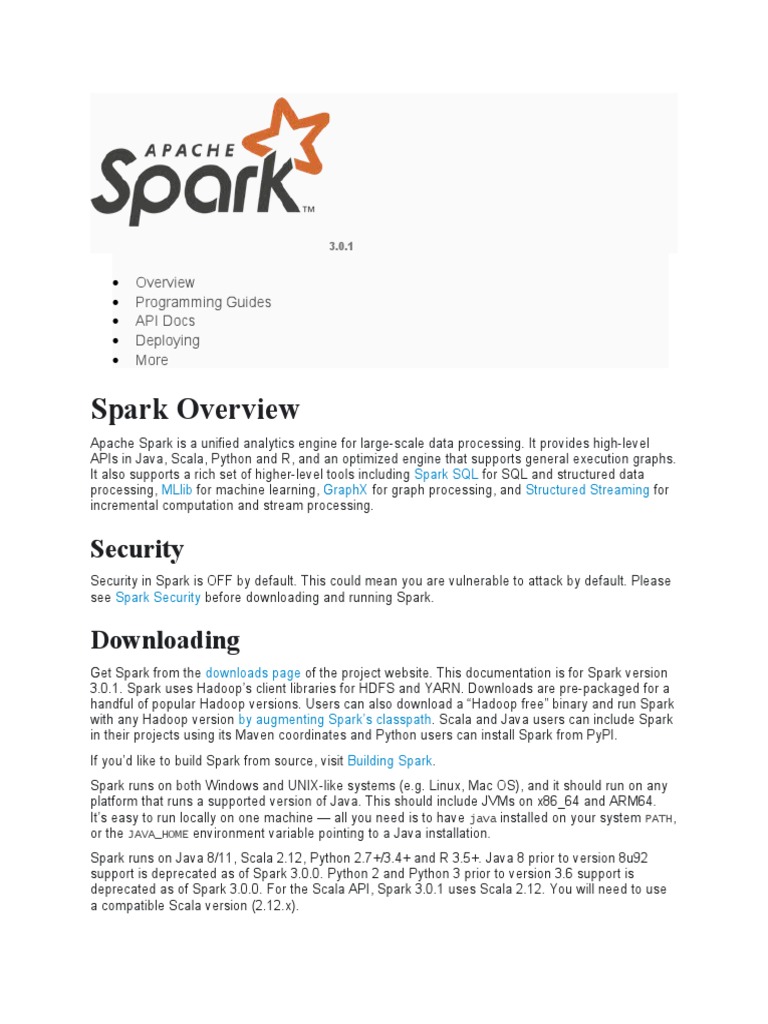 Spark Overview: Security | PDF | Apache Spark | Computer Science
