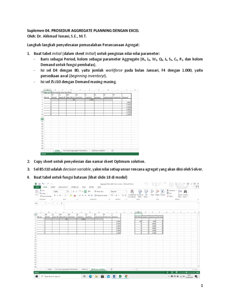 Suplemen 04. Prosedur Aggregate Planning Dengan Excel | PDF