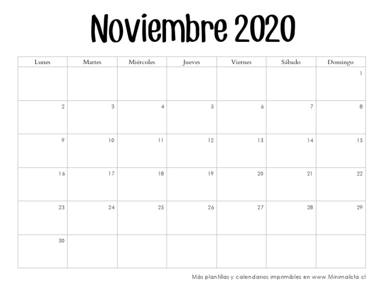 Calendario Noviembre 2020 Imprimir PDF | PDF