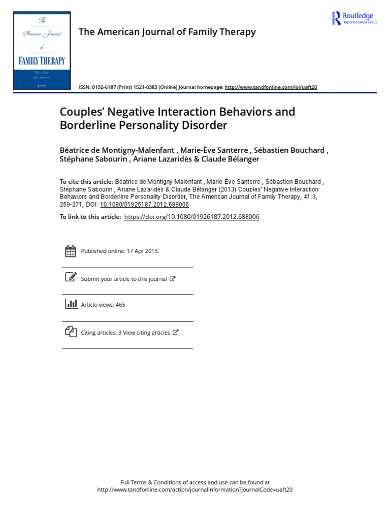 Couples' Negative Interaction Behaviors and Borderline Personality ...