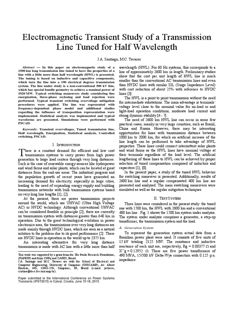 Electromagnetic Transient Study of A Transmission Line Tuned For Half ...