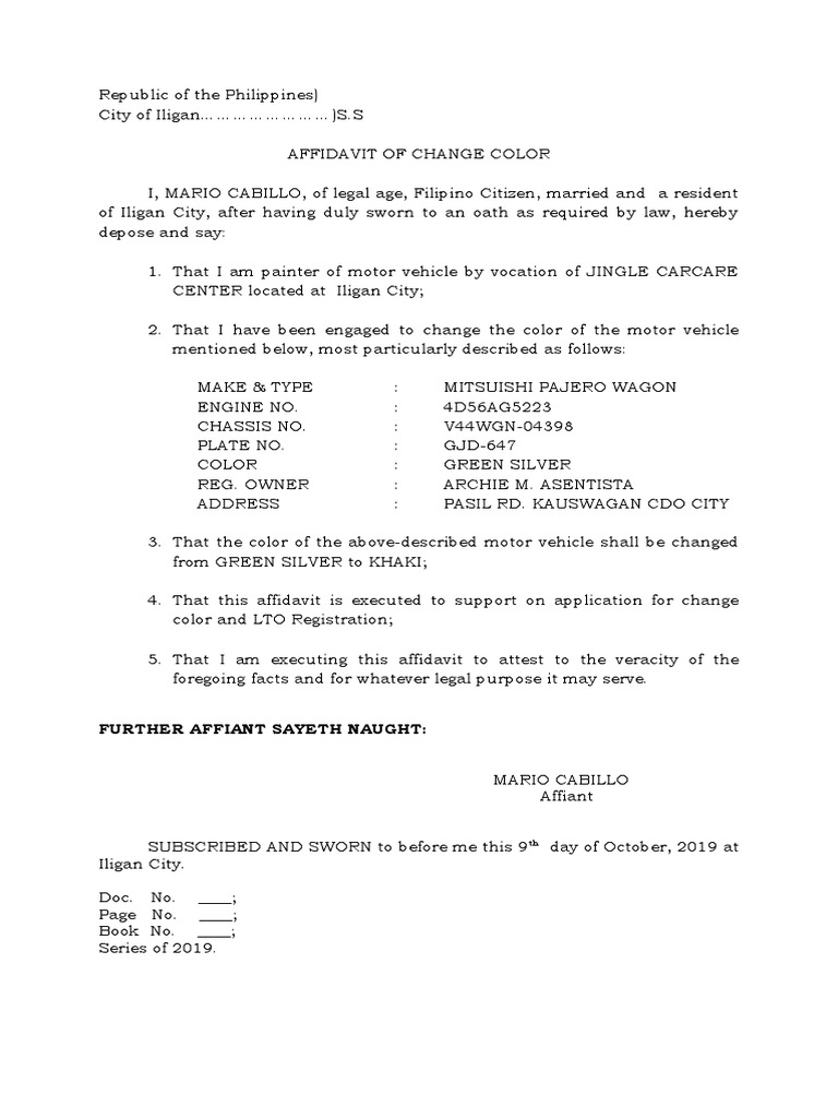 Affidavit of Change Color | PDF