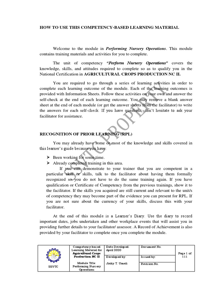 CBLM 1 PDF | PDF | Plant Nursery | Greenhouse