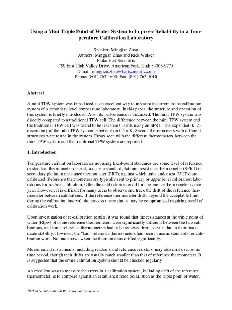Using A Mini Triple Point of Water System To Improve Reliability in A ...