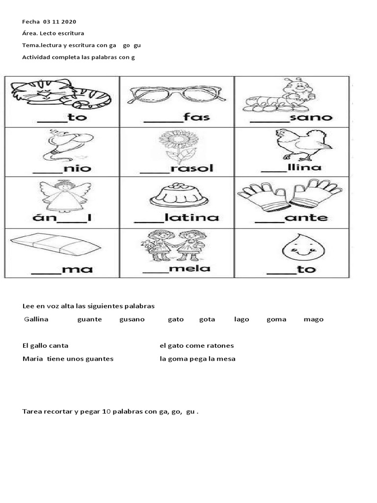 Escritura y Lectura Con G Sumas y Restas | PDF