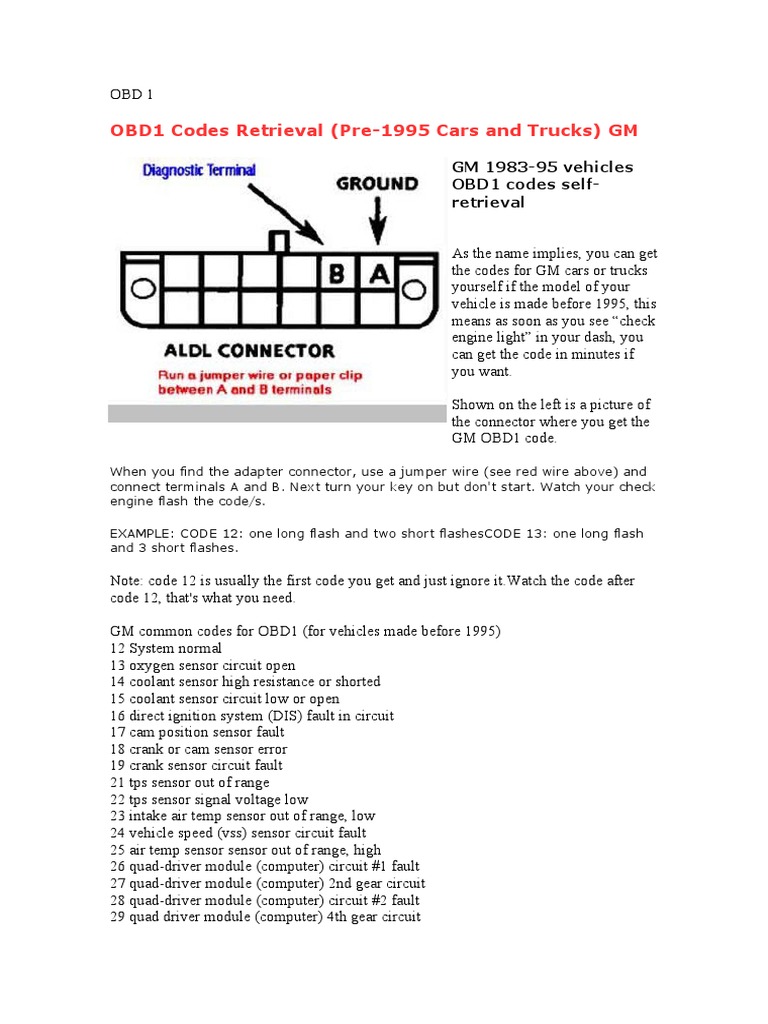 OBD1 Codes Retrieval (Pre-1995 Cars and Trucks) GM | Download Free PDF ...