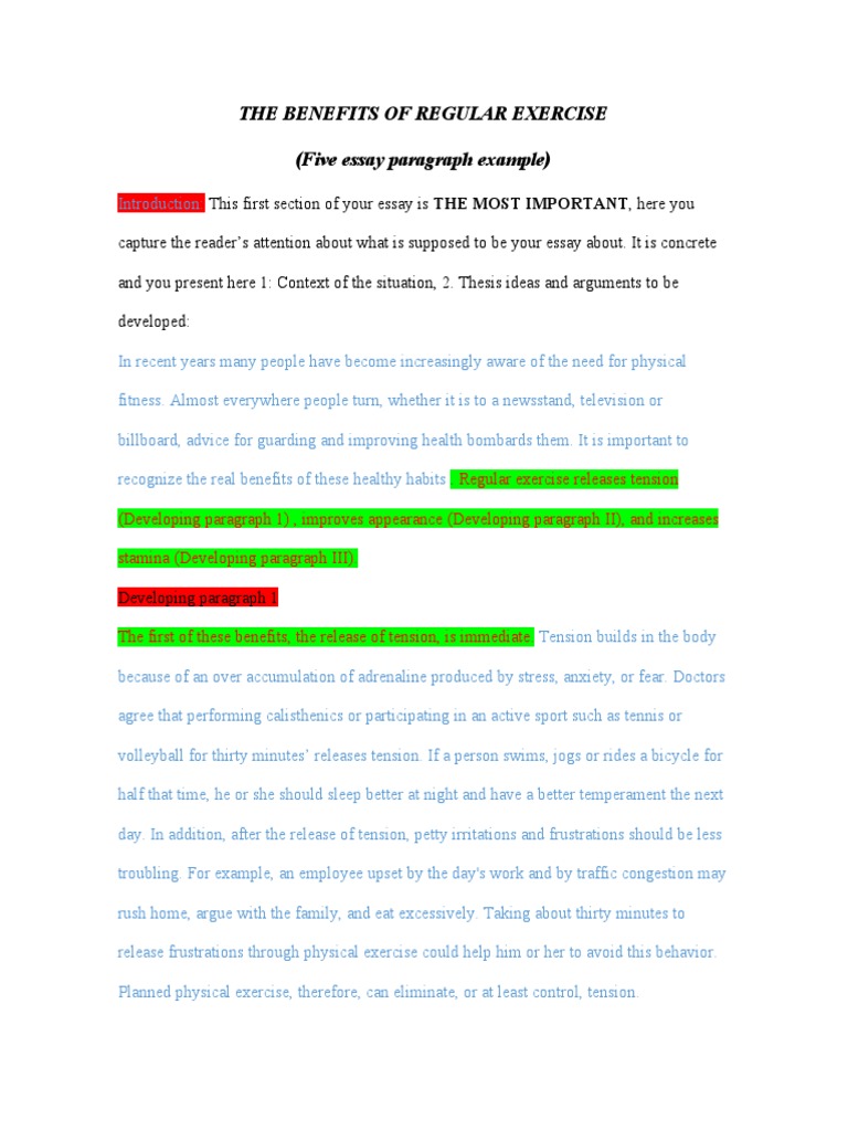 The Benefits of Regular Exercise (Five Essay Paragraph Example) | PDF ...