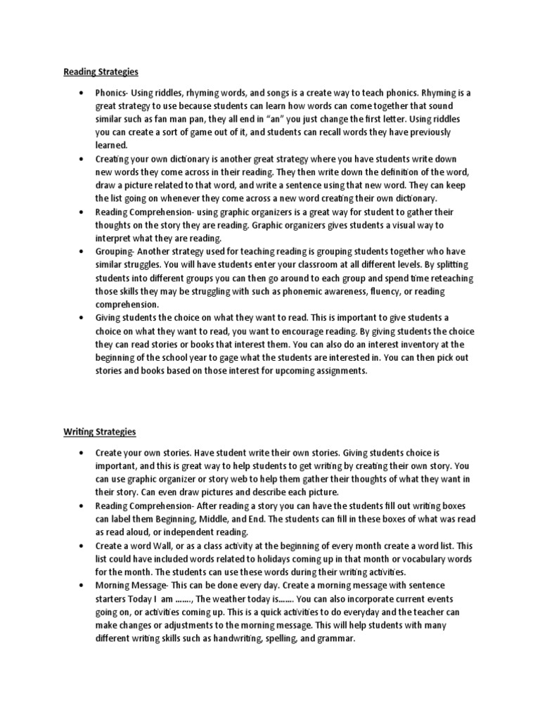Reading and Writing Strategies | PDF | Reading Comprehension | Phonics