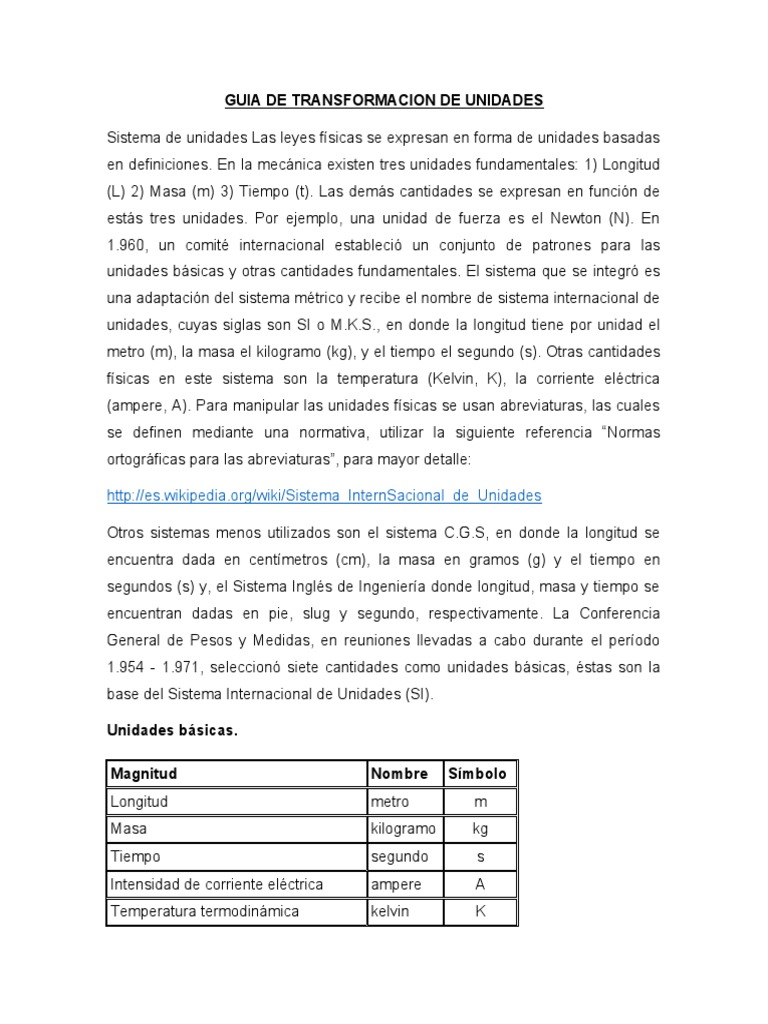 Guia de Transformacion de Unidades | PDF | Sistema Internacional de ...