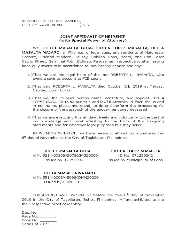 Joint Affidavit of Heirship with SPA | PDF