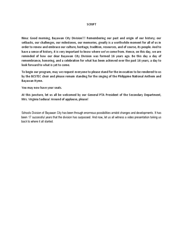 SCRIPT for FOUNDATION DAY