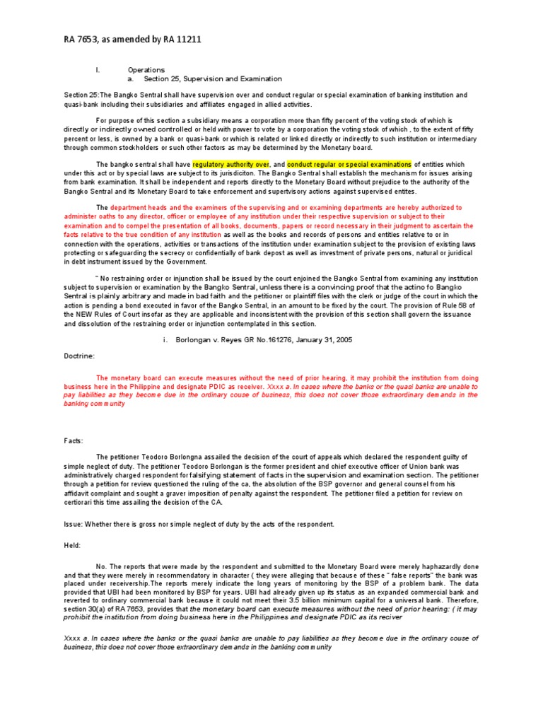 RA 7653, As Amended by RA 11211 | PDF | Receivership | Foreclosure