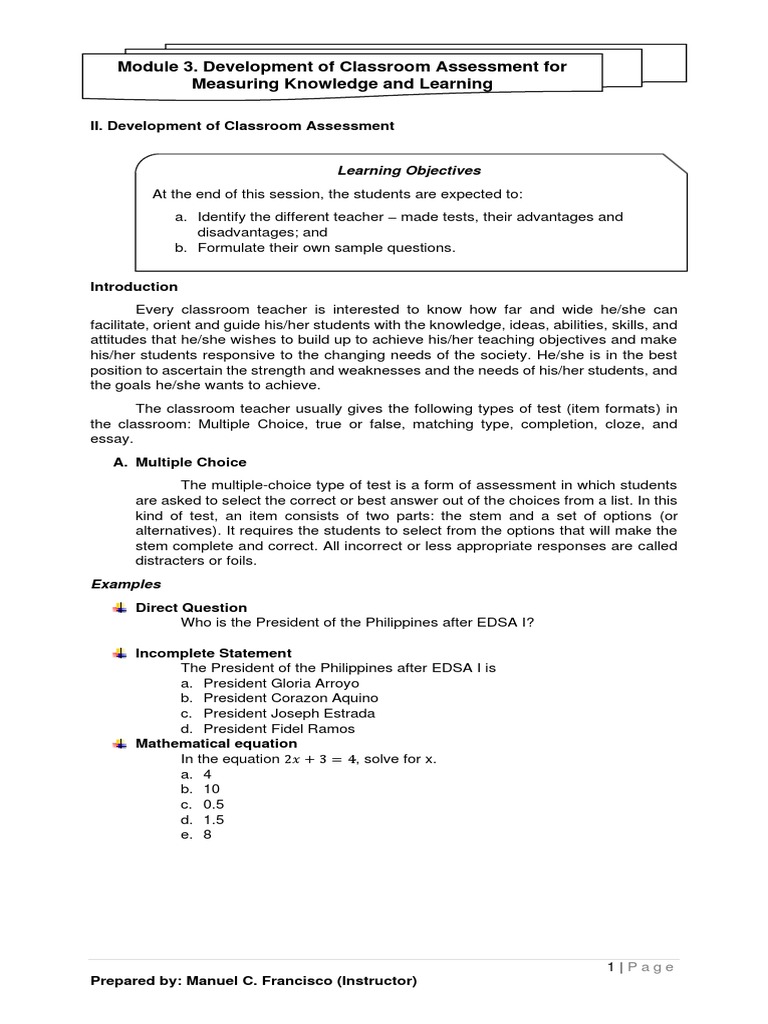 Development of Classroom Assessment | PDF | Multiple Choice | Test ...