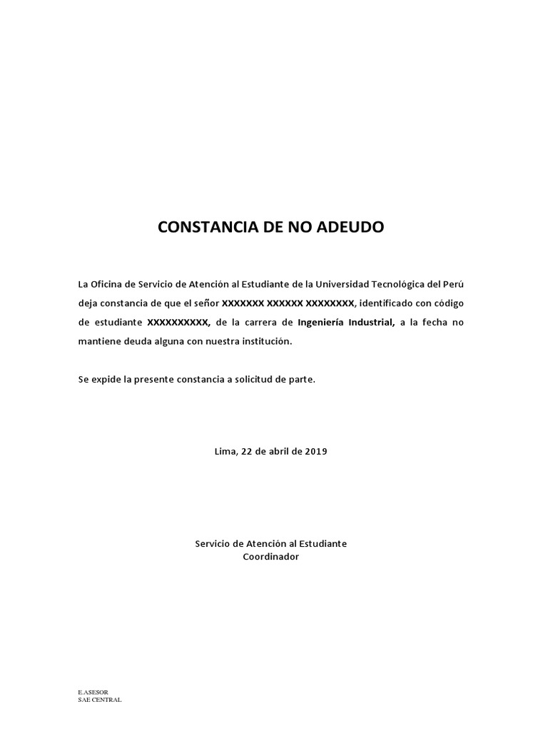 Constancia de No Adeudo | PDF