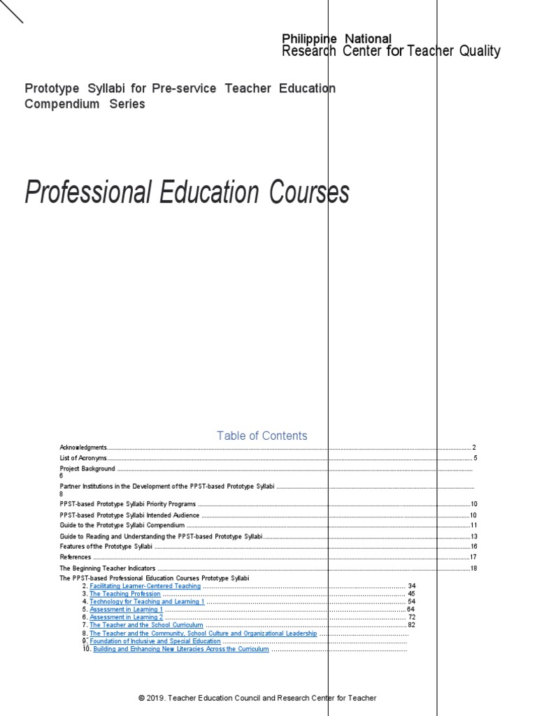 1 Professional Education Prototype Syllabi Compendium | PDF | Teacher ...