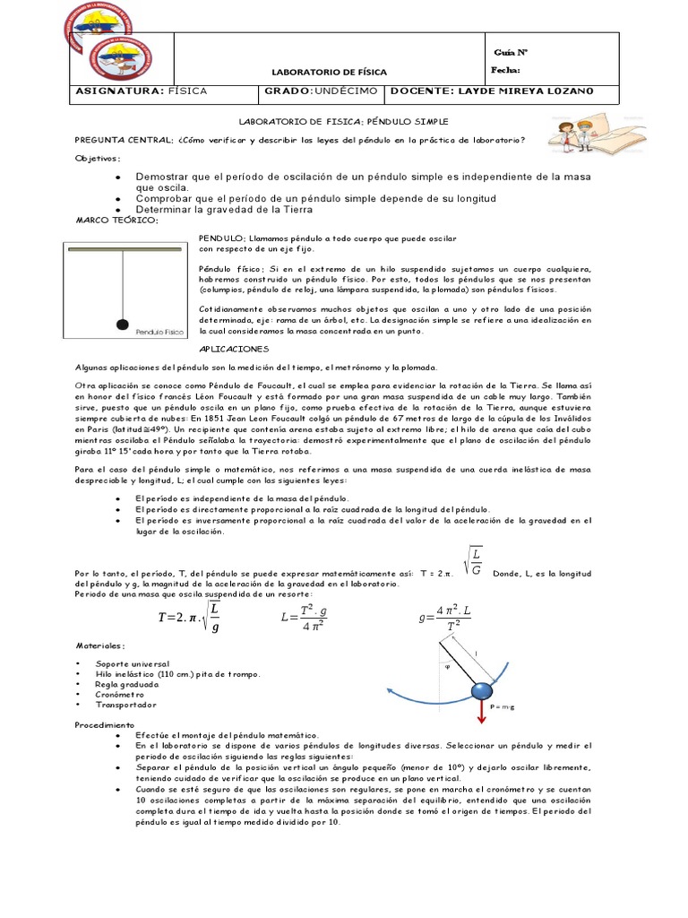LABORATORIO DE PÉNDULO SIMPLE | PDF | Péndulo | Oscilación