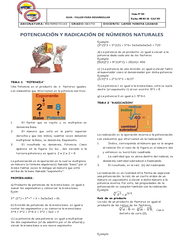 Rad, Pot y Log Numeros Naturales | PDF | Exponenciación | Raíz cuadrada