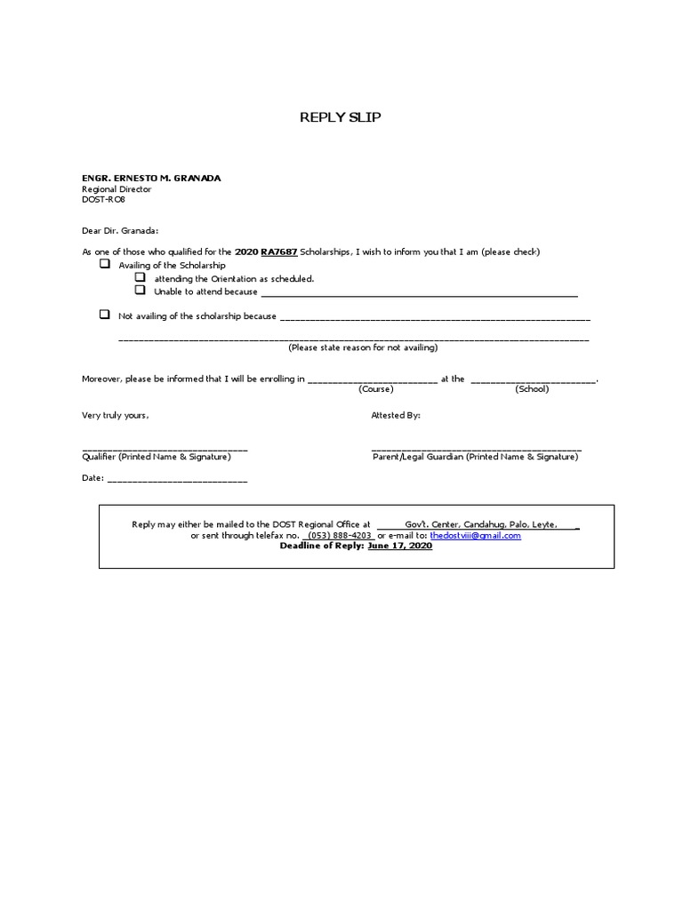 Reply Slip: Engr. Ernesto M. Granada | PDF | Career & Growth