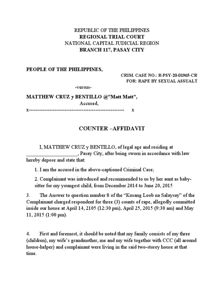 Counter Affidavit | PDF | Evidence | Rape