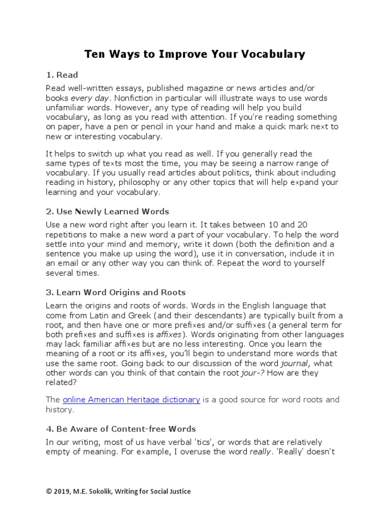 Ten Ways To Improve Your Vocabulary | PDF