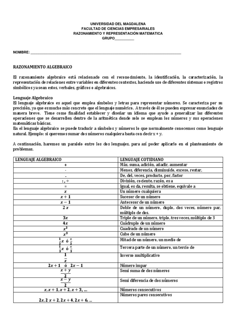 Guia Razonamiento Algebraico | PDF | Números | Álgebra