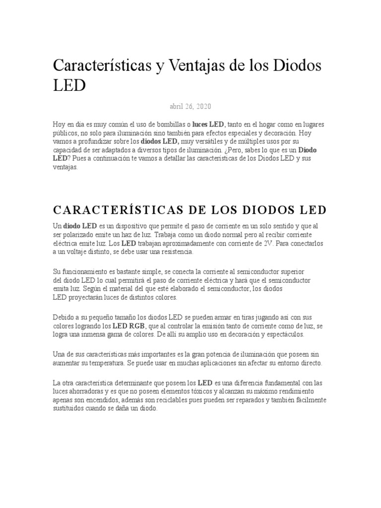 Características y Ventajas de Los Diodos LED | PDF | Diodo emisor de luz | Diodo