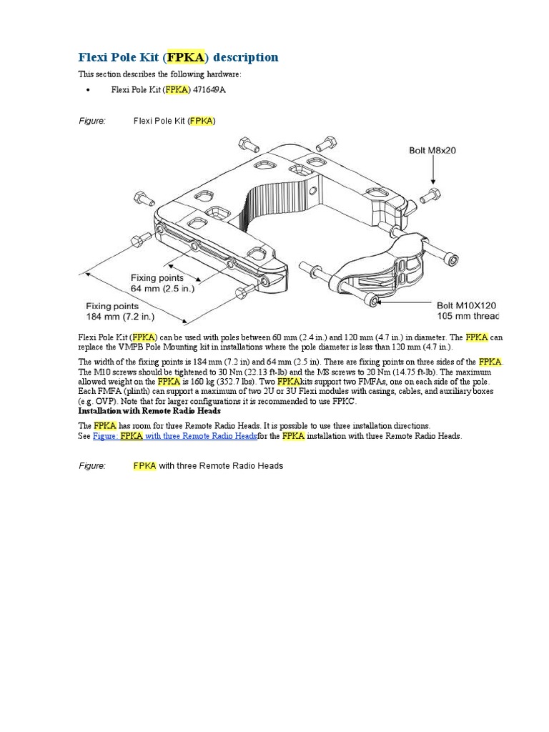 Flexi Pole Kit Description: Installation With Remote Radio Heads | PDF