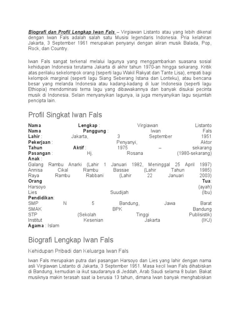 Biografi Penyanyi Sarat Kritik Iwan Fals | PDF