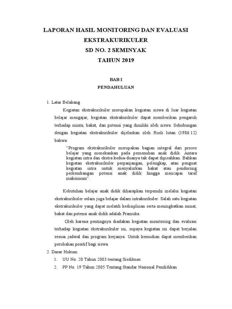 Laporan Hasil Monitoring Dan Evaluasi Ekstrakuriku | PDF