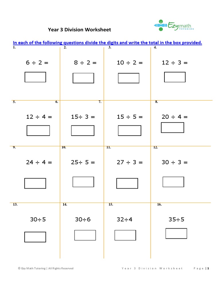 Year 3 Division Worksheet | PDF | Teaching Methods & Materials