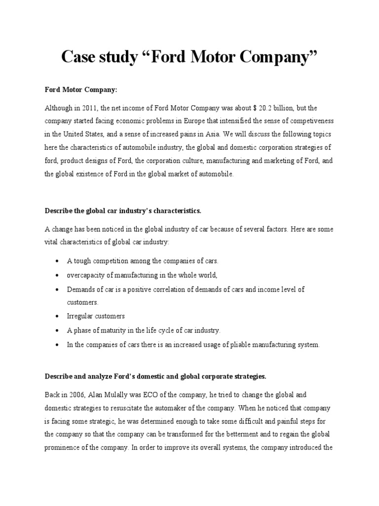 Case Study "Ford Motor Company" | PDF | Ford Motor Company | Organizational Culture
