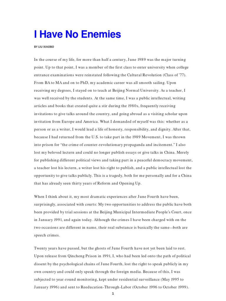 I Have No Enemies | PDF | Freedom Of Speech | Human Rights