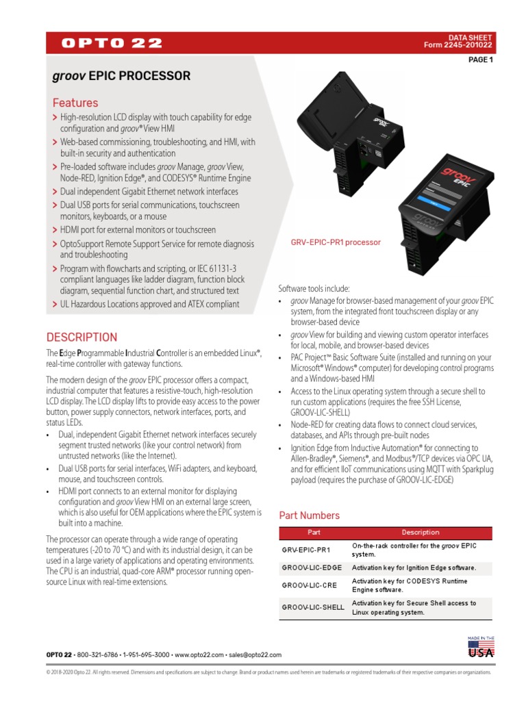 2245 Groov EPIC Processor Data Sheet | PDF | Network Interface ...