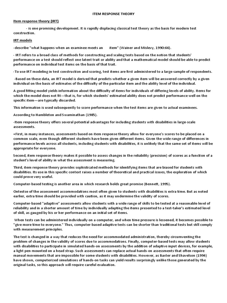 Item Response Theory Item Response Theory (IRT) | Download Free PDF ...