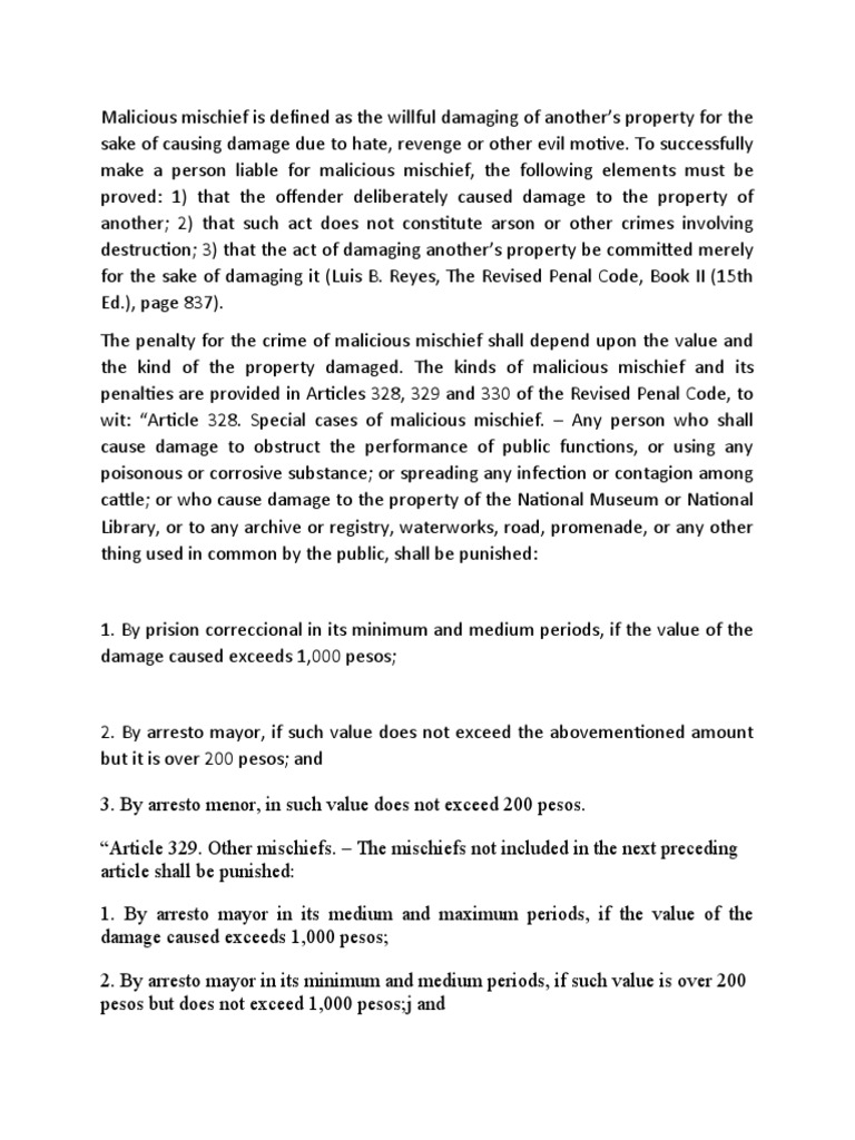 Malicious Mischief | PDF | Legal Aid | Justice