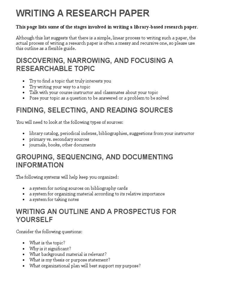 Writing A Research Paper: Discovering, Narrowing, and Focusing A ...