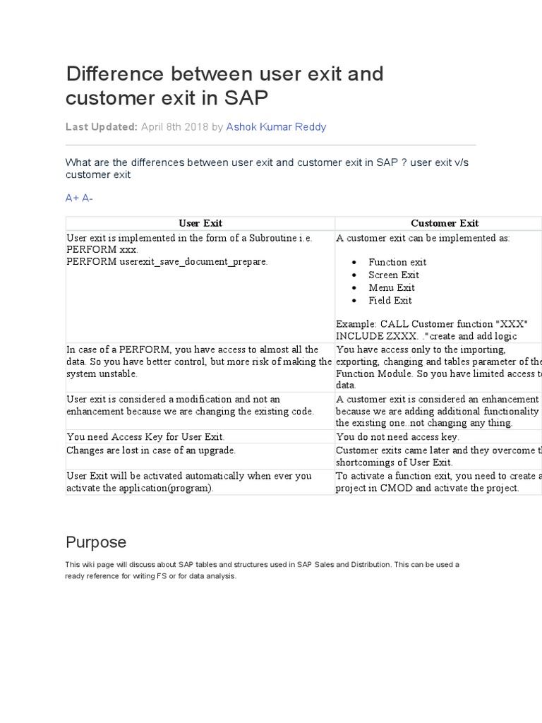 Difference Between User Exit and Customer Exit in SAP: Purpose | PDF | Outsourcing | Subroutine