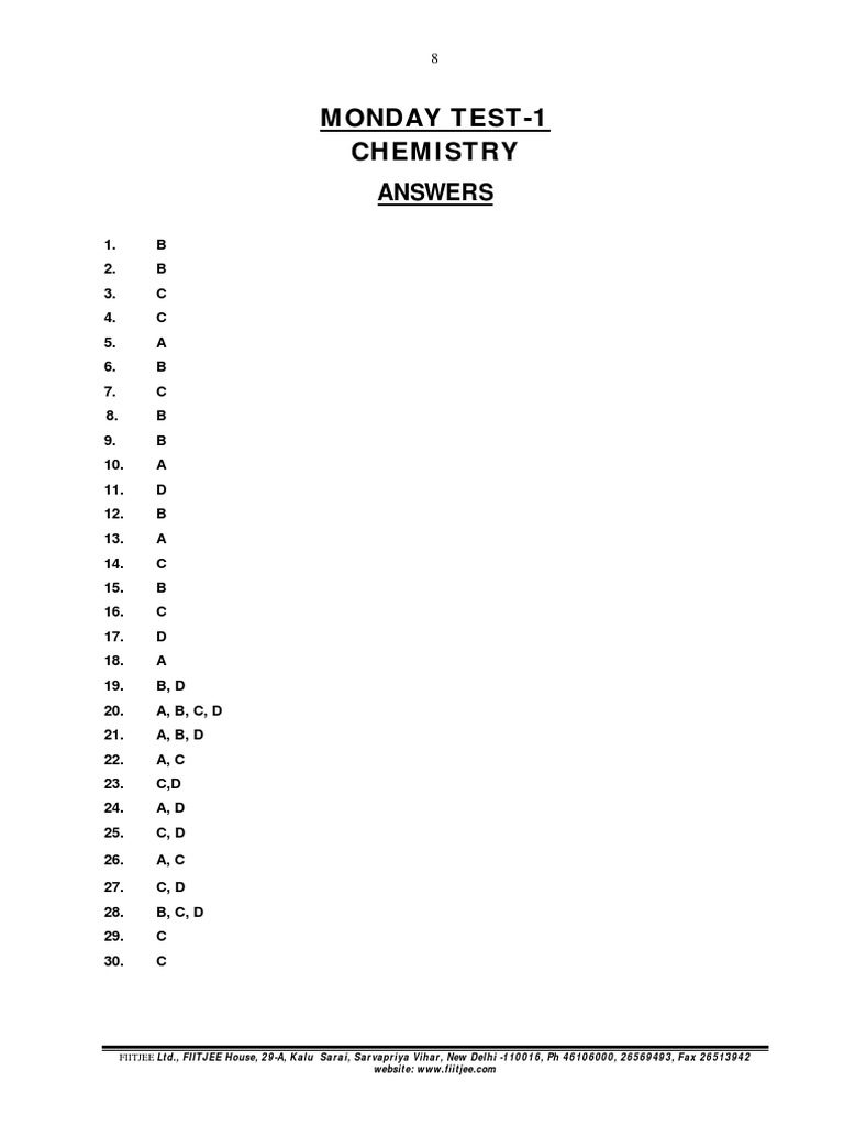 Monday Test-1 Chemistry: Answers | PDF