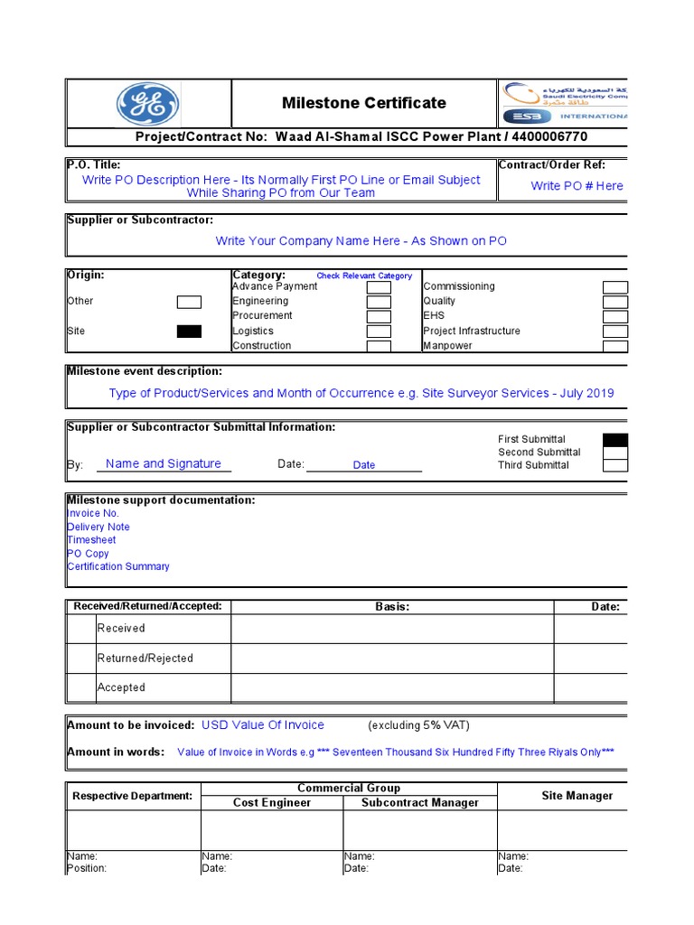 Milestone Certificate: Project/Contract No: Waad Al-Shamal ISCC Power ...