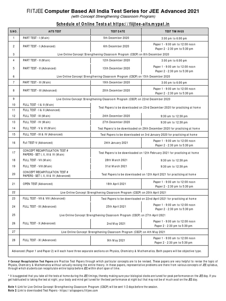 FIITJEE Computer Based All India Test Series For JEE Advanced 2021 ...