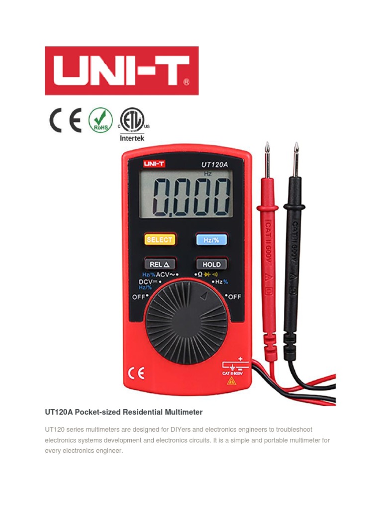 Pocket-Sized Residential Multimeter UNI-T UT120A Datasheet | PDF