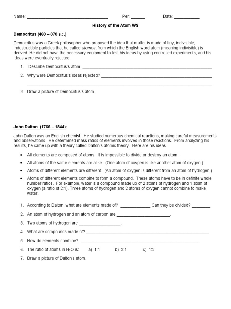 History of The Atom WS Democritus (460 - 370 .) | PDF | Atoms | Atomic ...