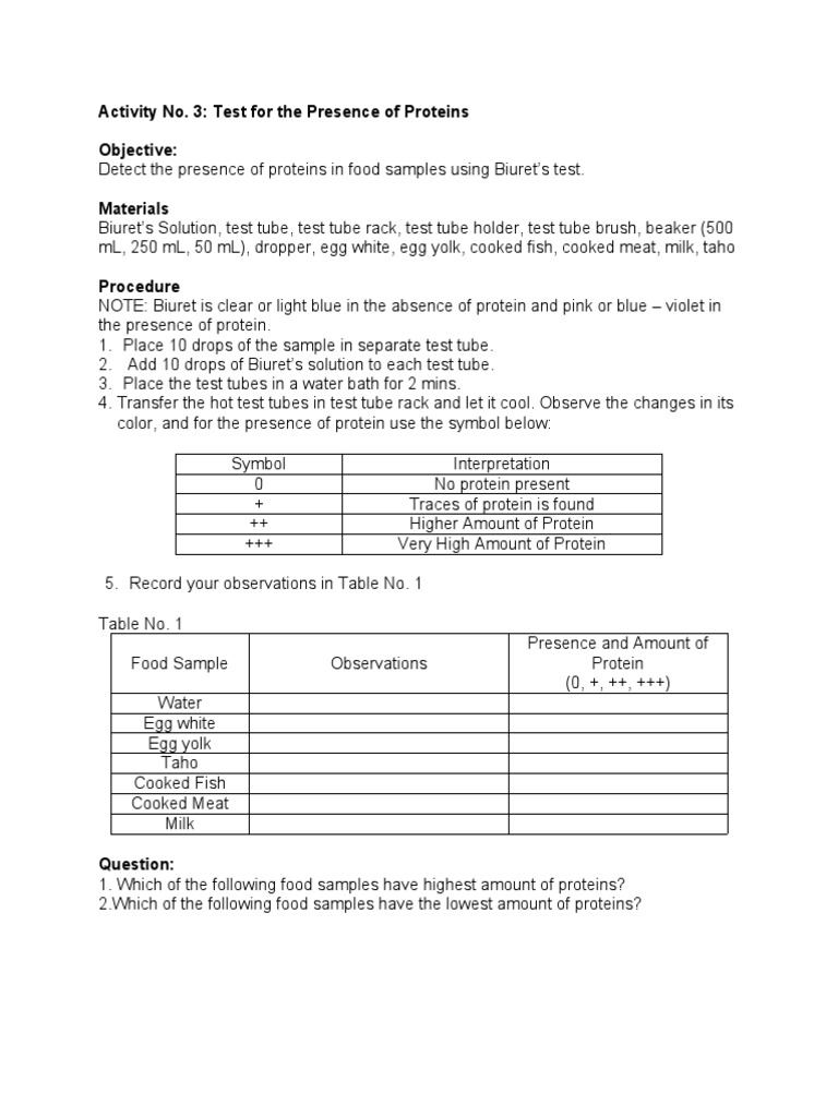 Testing Protein Presence in Food Samples | PDF | Cooking, Food & Wine