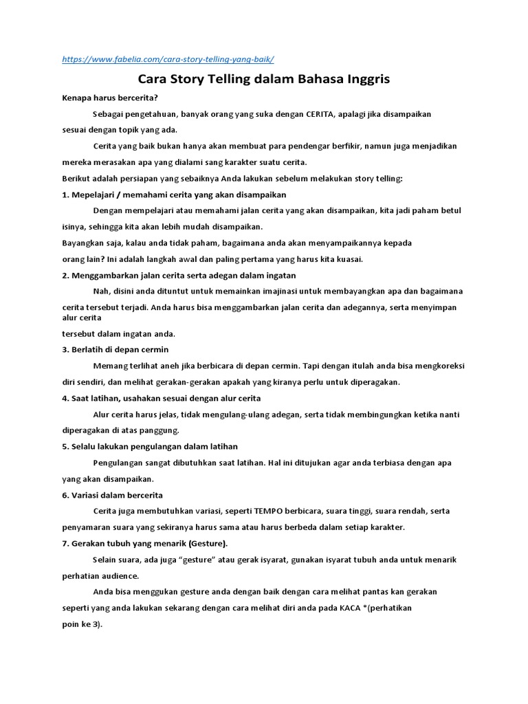 Story Telling Bahasa Inggris | PDF