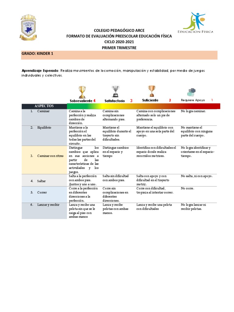 Rúbrica Kinder 1 | PDF | Educación de la primera infancia | Aprendizaje