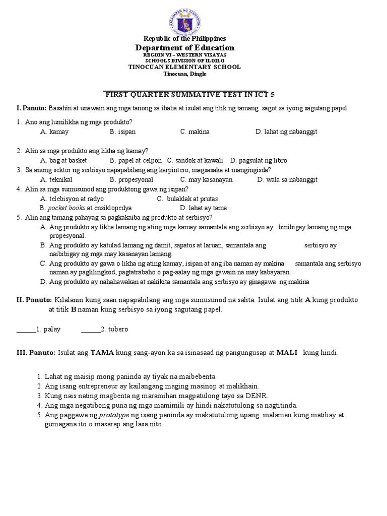 Summative Test 1 | PDF