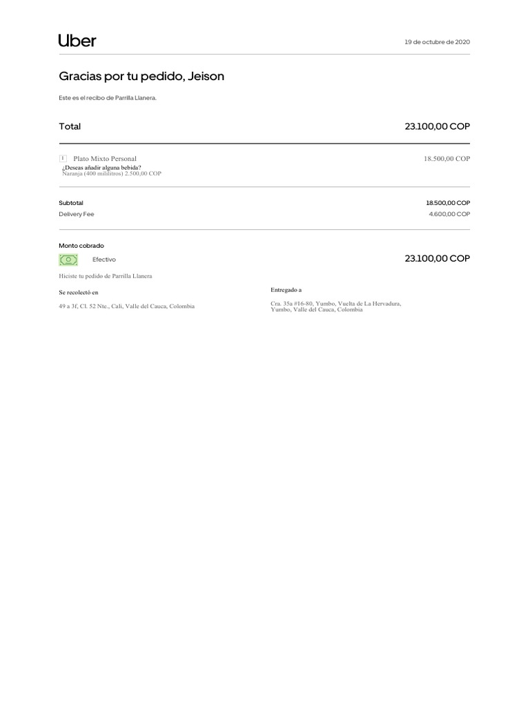 Uber Eats Receipt | PDF