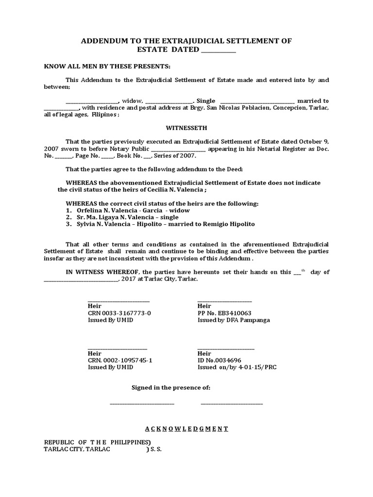 Sample - Addendum To EJS | PDF | Common Law | Government And Personhood