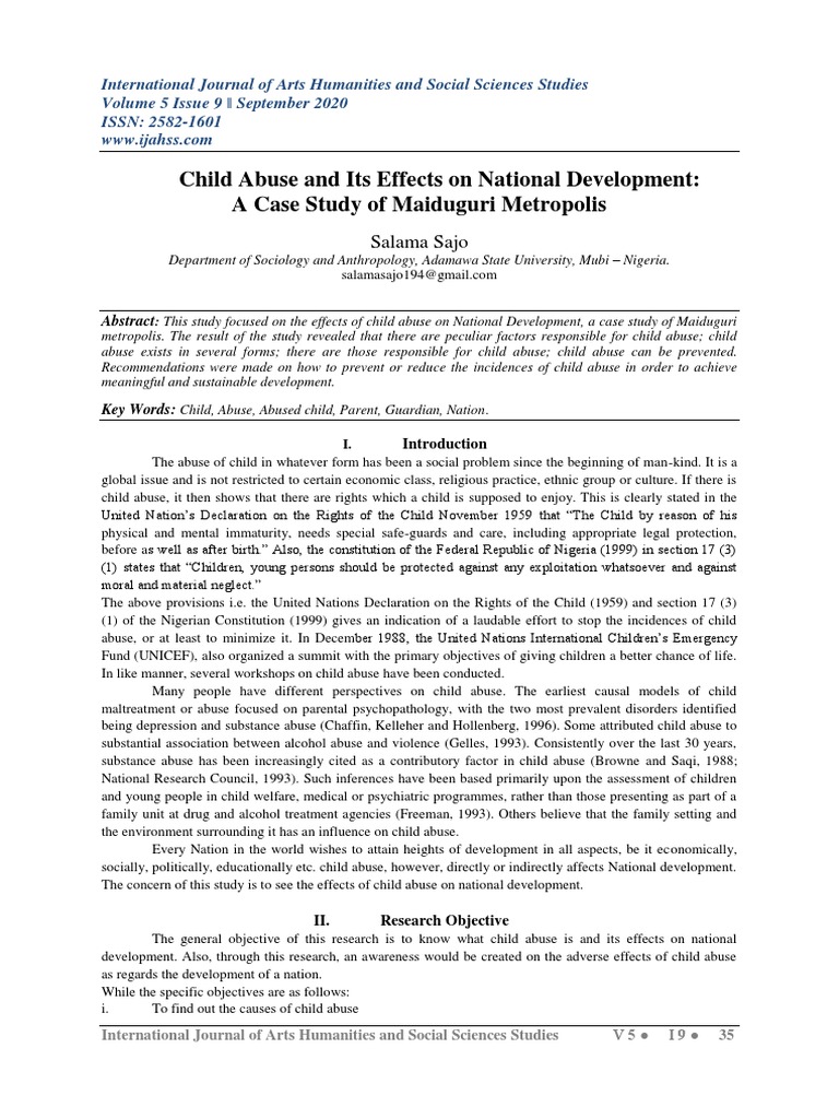 Child Abuse and Its Effects On National Development: A Case Study of ...