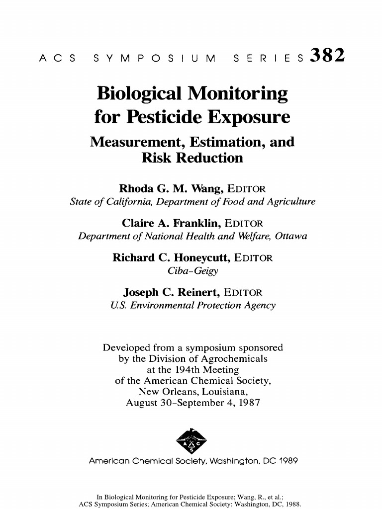 Biological Monitoring For Pesticide Exposure. Measurement, Estimation ...